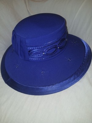 Blue Ben Marc International Vintage Church Hat Wide Brim Gem Accent | eBay