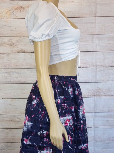 ZARA White Short Puff Sleeve Crop Top Side Zipper Drawstring Ruched Sz ...