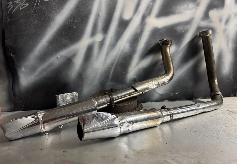 Harley Panhead FL FLH Custom Ratty Fishtail Exhaust Pipes w/ Hardware ...