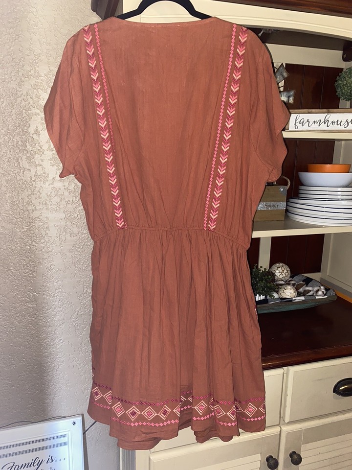 Savanna Jane Rust Dress Aztec Print Embroidery Size 2X NWT | eBay