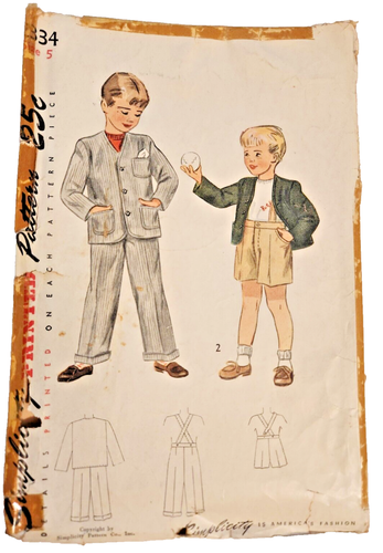 VTG 1948 Simplicity Sewing Pattern #2334 Child's Suit Set Sz 5 | eBay