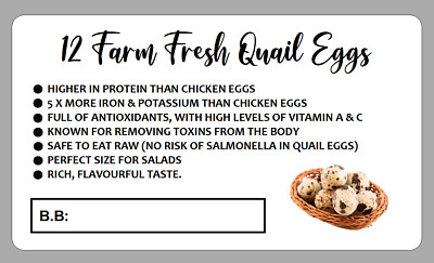 10 x Quail Egg Benefit Box Labels Farm Fresh Egg Carton Stickers ...