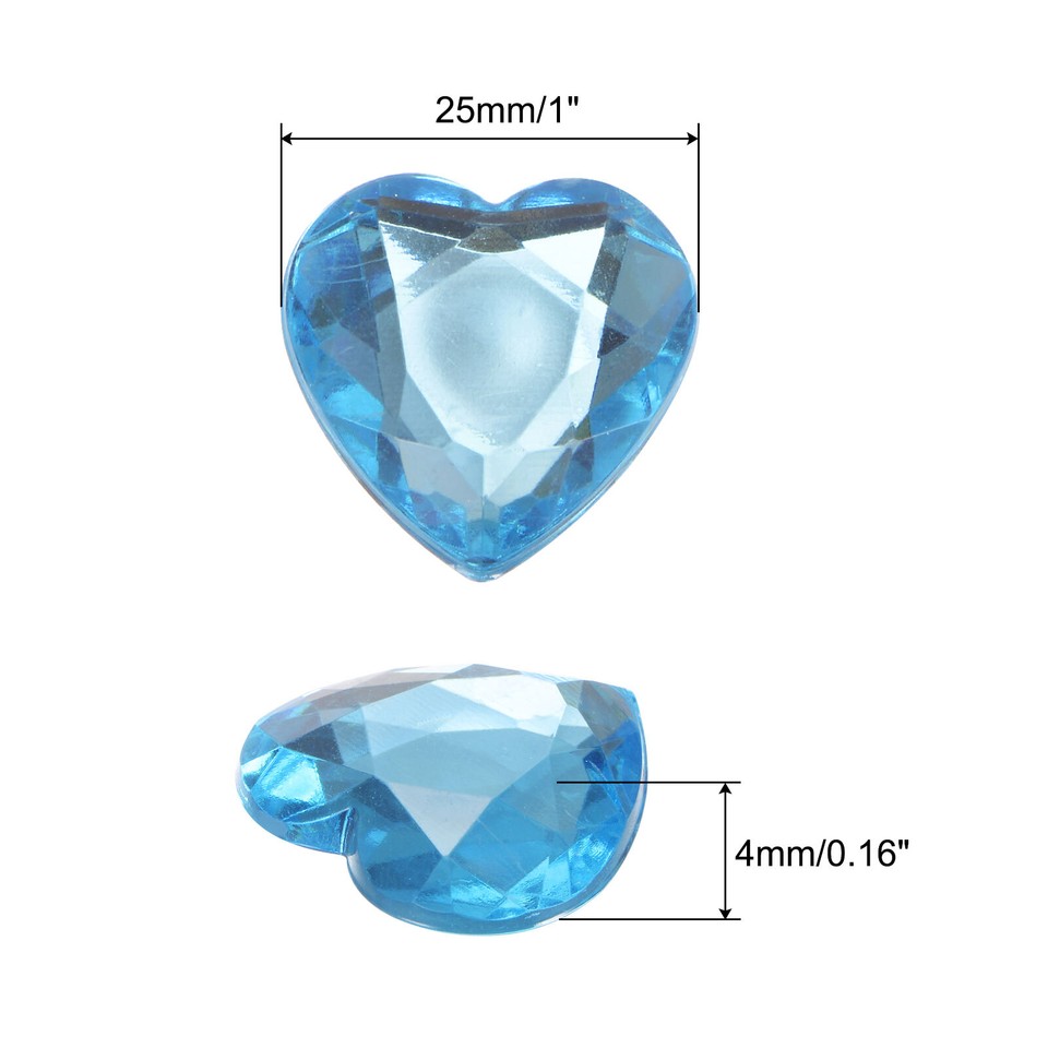 20 Pcs Acrylic Heart Rhinestone 25mm Flat Back Plastic Gems Light Blue ...