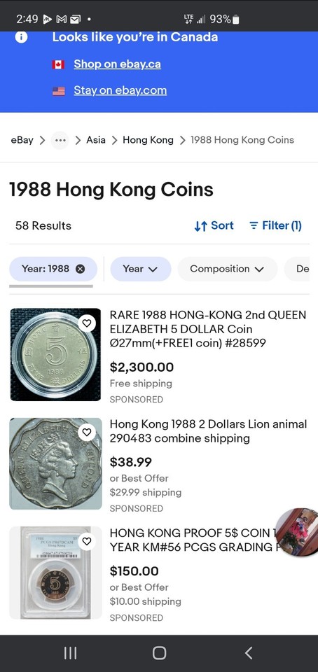 RARE 1988 HONG-KONG 2nd QUEEN ELIZABETH 5 DOLLAR Coin Ø27mm(+FREE1 coin ...