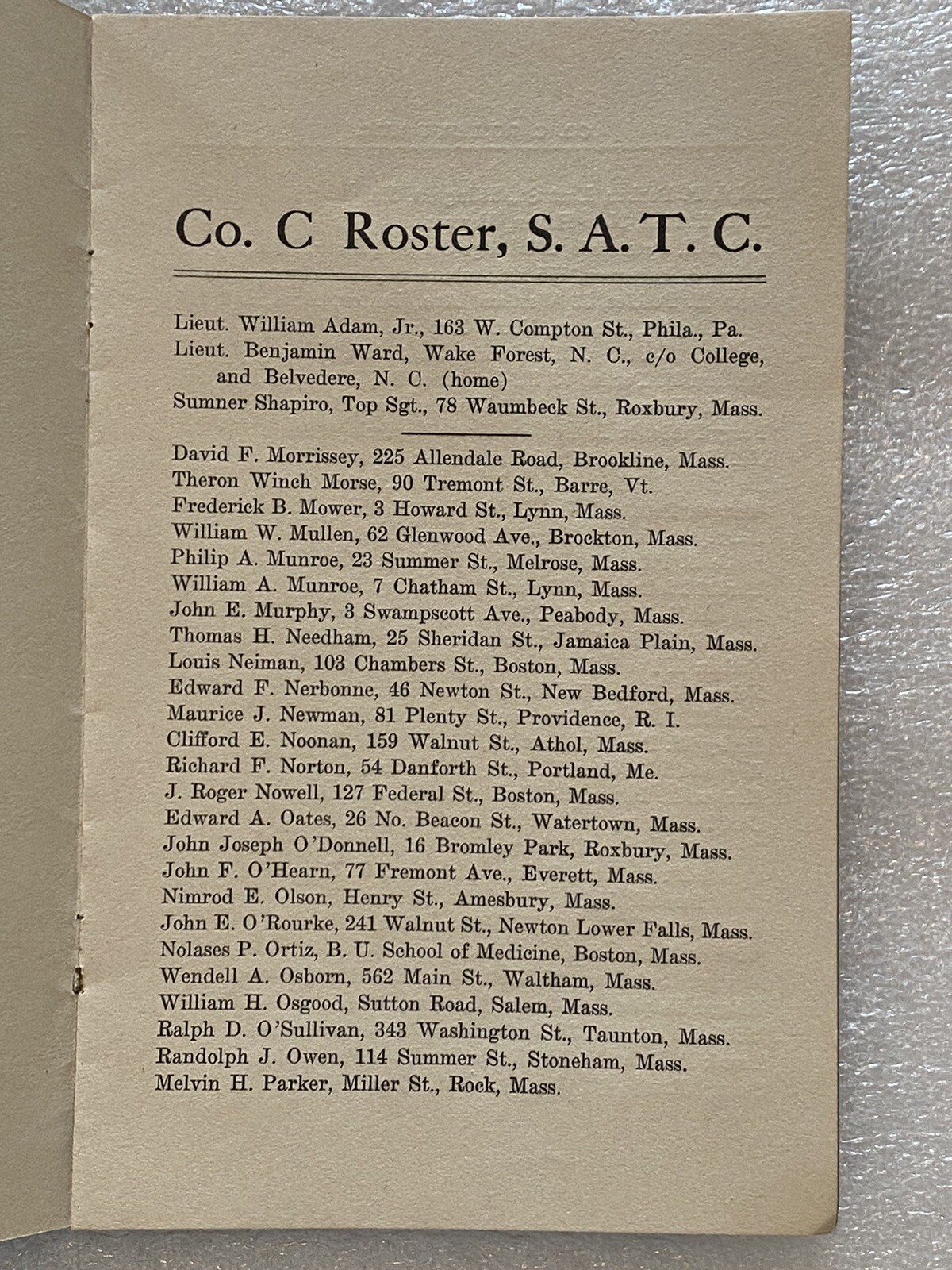 Lot of 1918 Student Army Training Corps WWI Boston University Ephemera ...