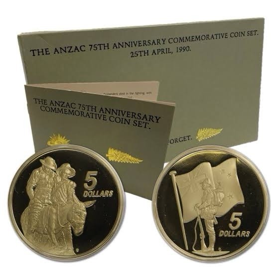 THE ANZAC 75th ANNIVERSARY COMMEMORATIVE 2 COIN SET 25TH APRIL 1990 2x ...