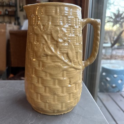 Antique Yellowware Basketweave Morning Glory Pitcher 8.75” Tall | eBay
