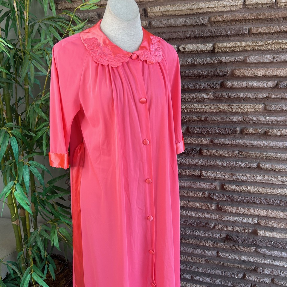 1960s Vintage Pink Satin Nylon Robe Dressing Robe Self Belt | eBay