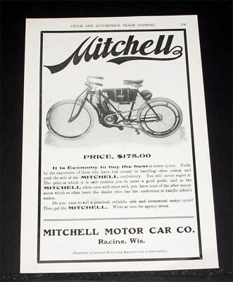 1905 OLD MAGAZINE PRINT AD, THE MITCHELL MOTORCYCLE, WHEN ONCE SOLD ...