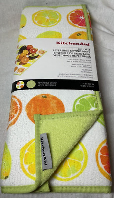 KITCHENAID REVERSIBLE DRYING MATS 2 PACK WHITE ORANGES LEMONS LIMES 16 ...