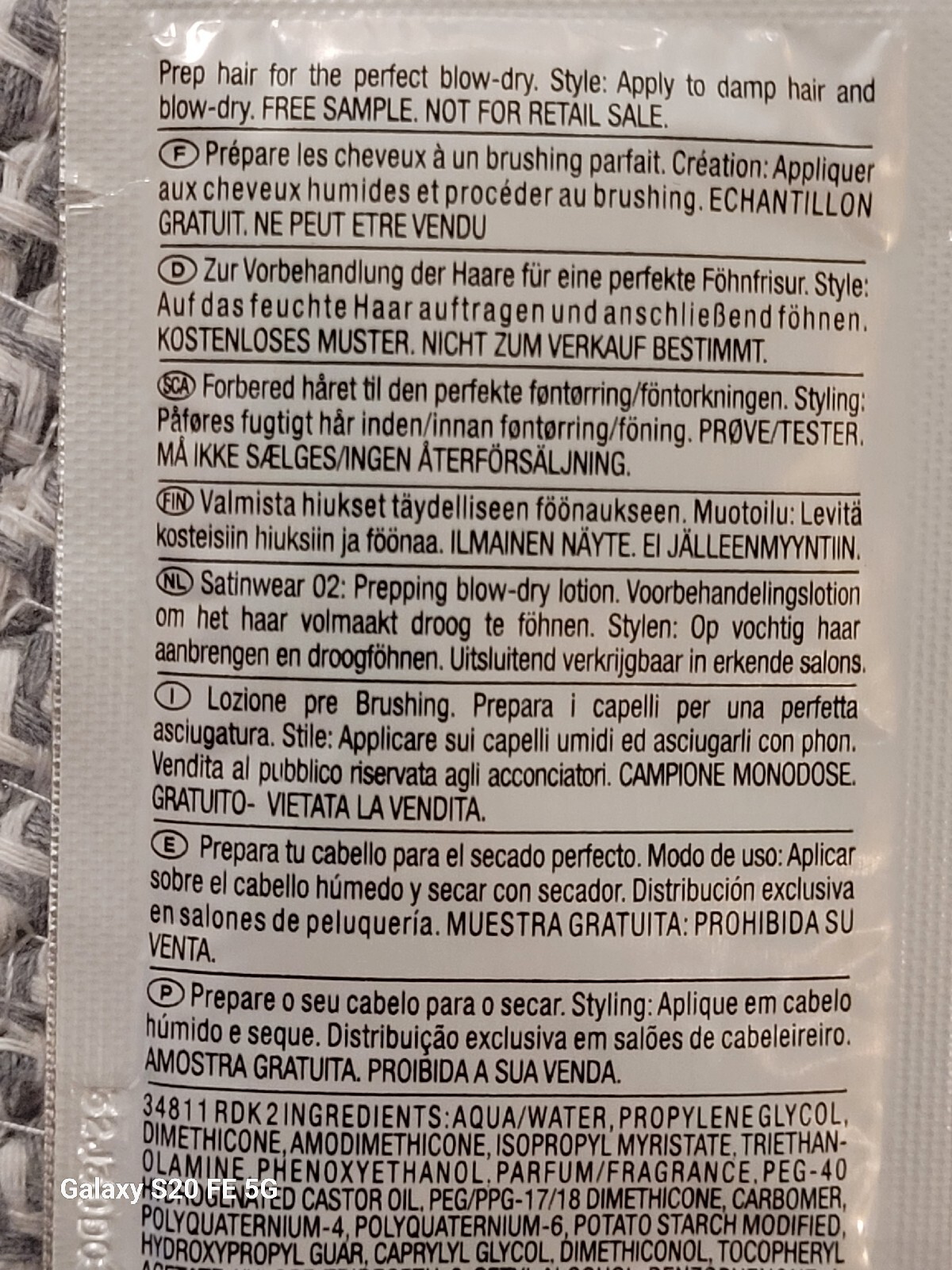 Redken 02 Satinwear Prepping Blow-dry lotion - 6 Sample Packs .35 oz ...