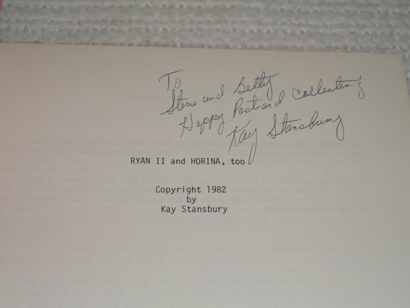 Ryan II and Hornia Too RARE SIGNED Kay Stansbury 1982 Postcard Artist ...