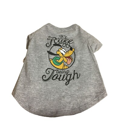 Disney Tails IT'S RUFF BEING TOUGH Pluto Gray Pet Graphic Tee Dog Size ...