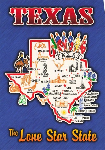 Texas Lone Star State Map Vintage Continental Postcard Unposted | eBay