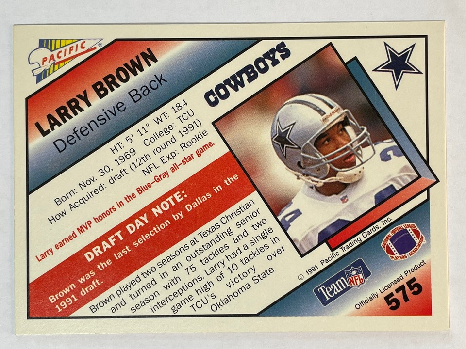 ROOKIE CARD LARRY BROWN Dallas Cowboys, Raiders 1991 Pacific Football ...