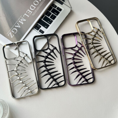 3D Fishbone Plating Hollow Soft Phone Case For iPhone 16 15 14 13 Pro ...