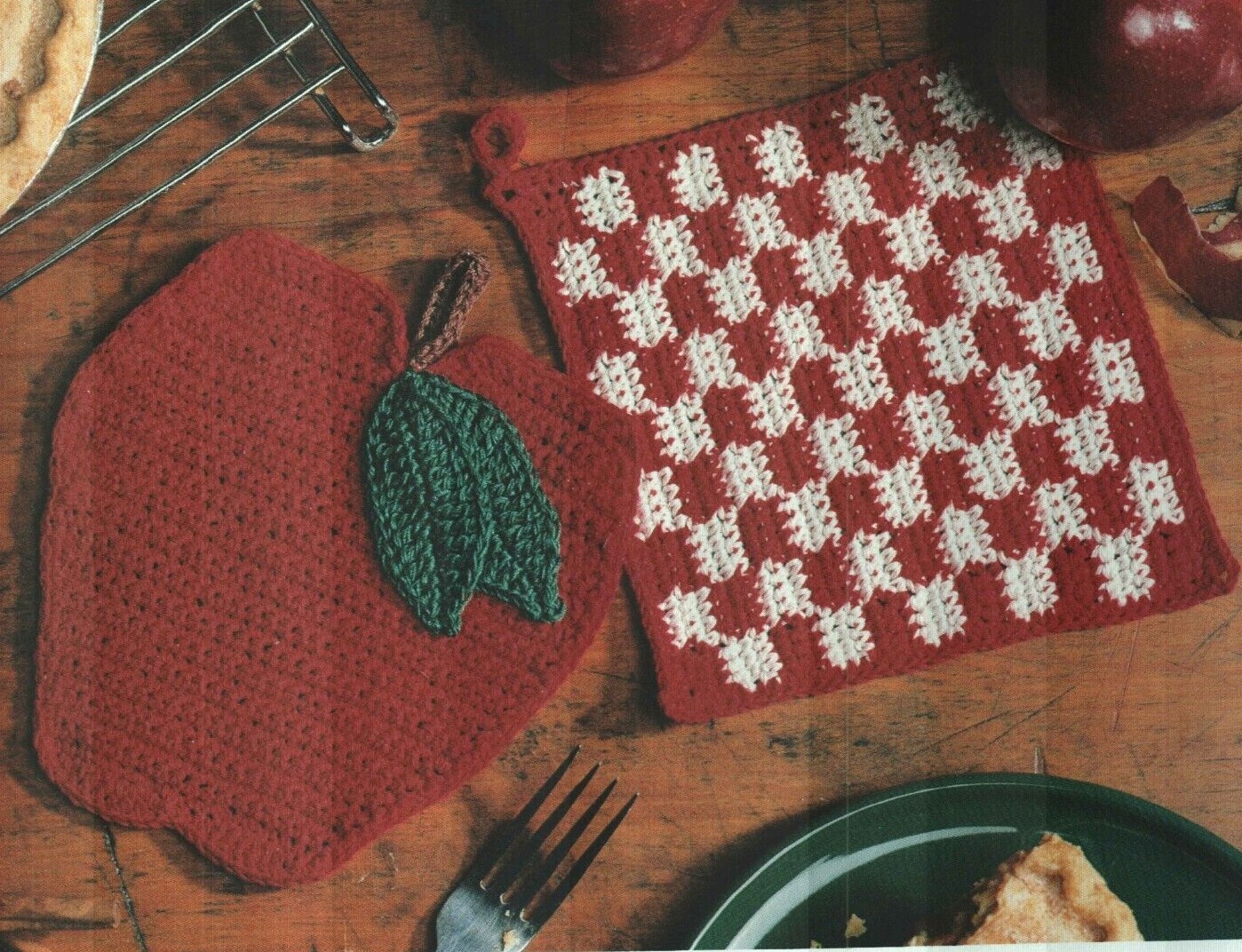 CHECKERED POT HOLDER & APPLE POT HOLDER HOME DECOR CROCHET PATTERN ...