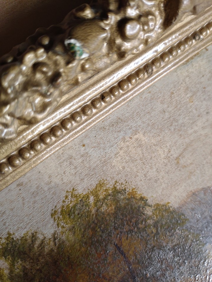 L VOIGT ? 1900 ORIGINAL OIL PAINTING WALK BY THE RIVER FRAMED VERY AGED ...