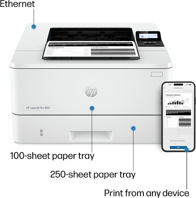 HP LaserJet Pro 4001N Monochrome Laser Printer 2Z599F AIM-ReCertify ...