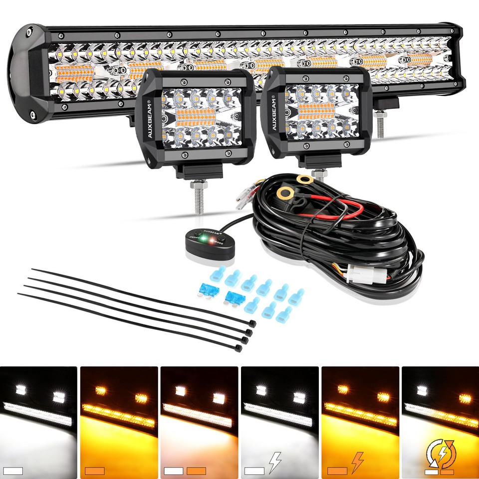 AUXBEAM 20" 22" 32" 42" 50"Inch Strobe Amber White Led Light Bar ...