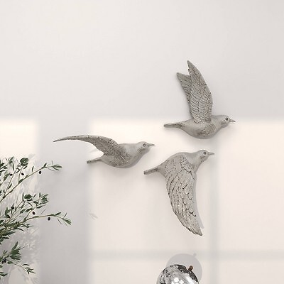 Resin Bird Metallic 3D Sculpted Wall Decor Set of 3 Silver - Olivia ...