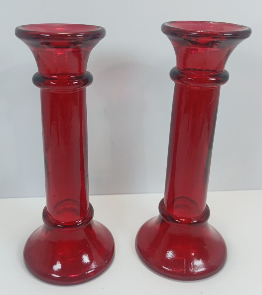 Vintage Indiana Glass Ruby Red Flash 7" Candlestick Holders | eBay