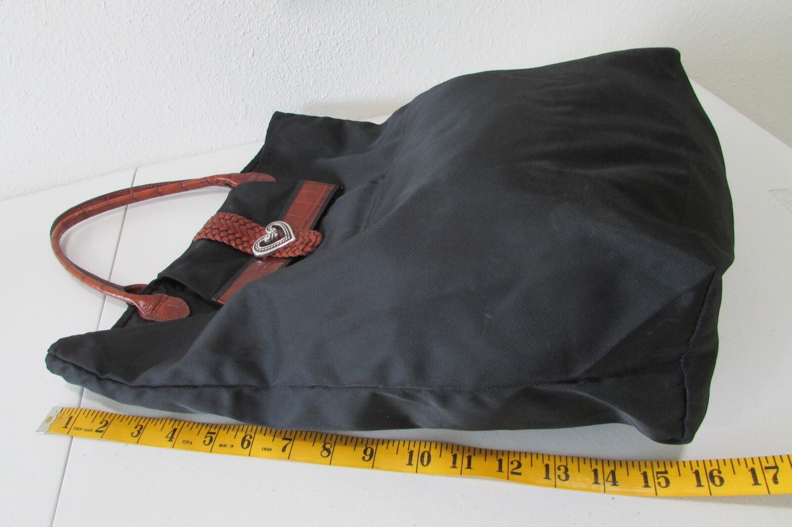 Brighton Black Nylon Brown Croc Embossed Leather Trim Caroline Folding ...