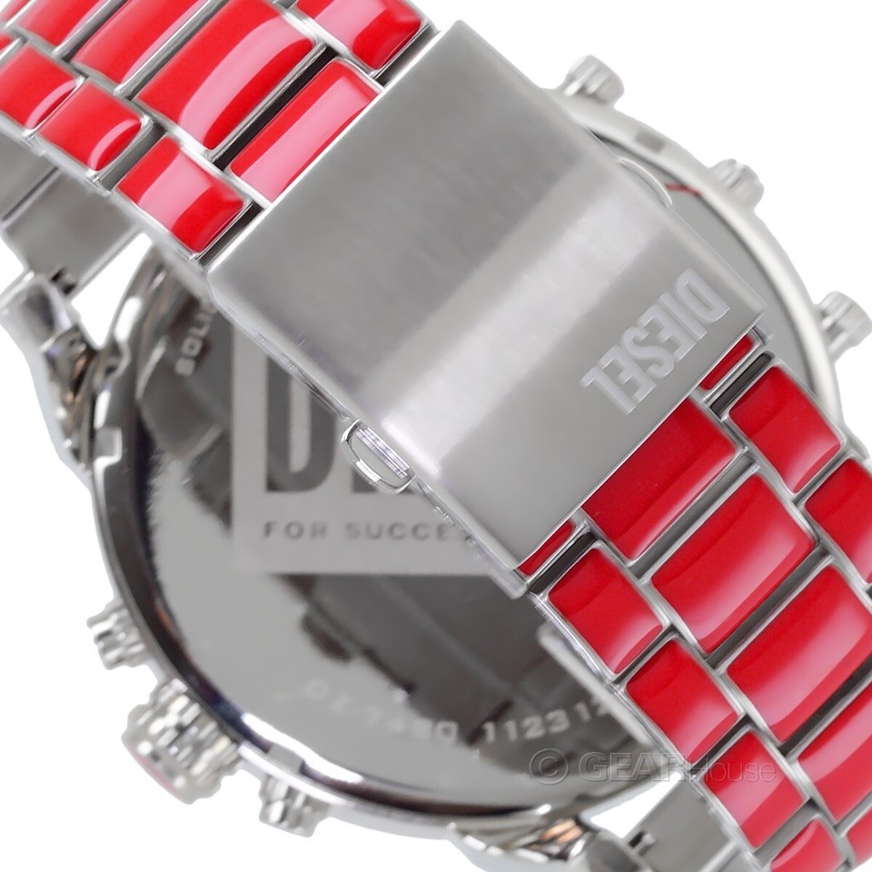 DIESEL Mens MR Daddy 2.0 Chronograph Watch, Red Enamel, Silver Dial ...