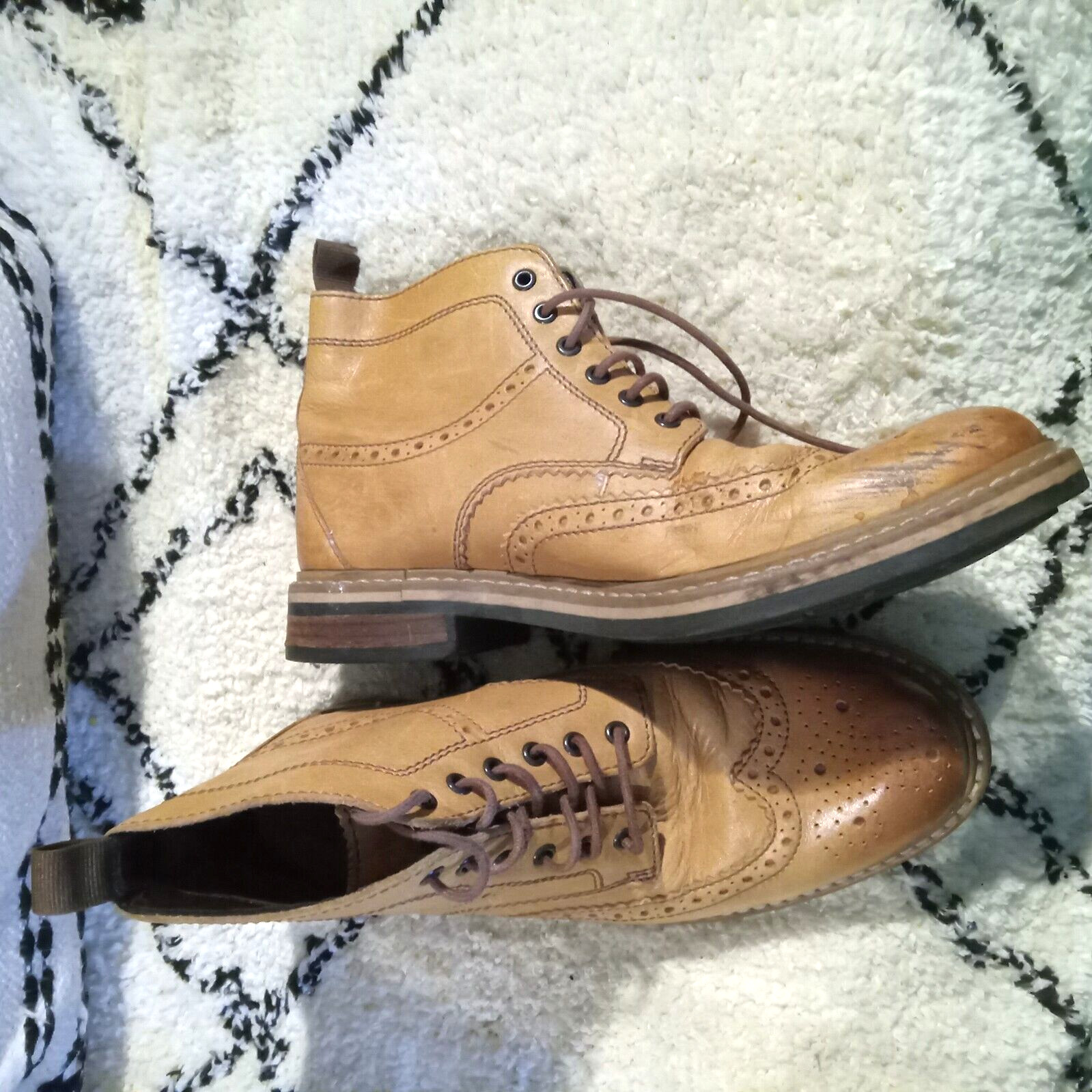 Clarks Men's Tan Leather Wingtip Lace Up Boots Shoe S… - Gem