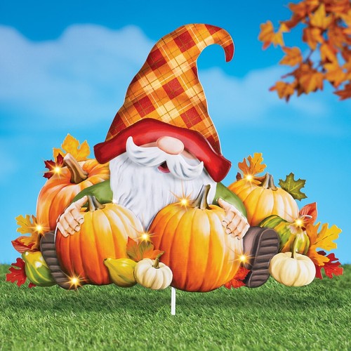 Solar LED Fall Harvest Gnome in Pumpkin Patch Garden Stake Outdoor Yard ...