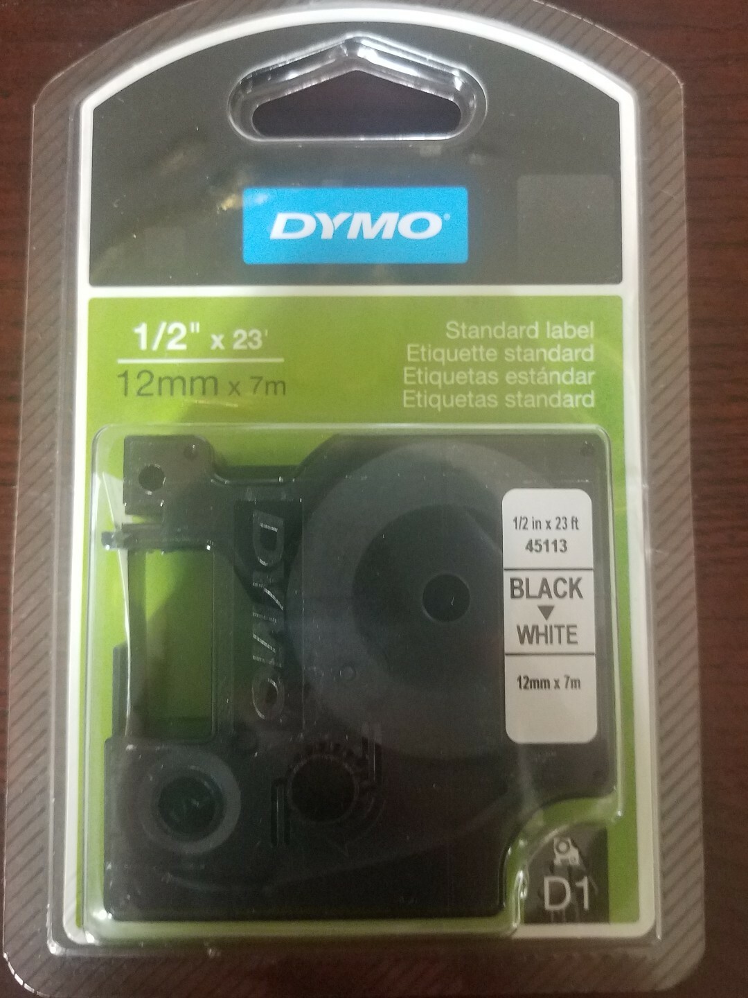Dymo D1 Label Cartridge - 1/2 In X 23 ft (45113) Black & White 12mm x ...