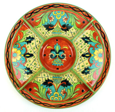 Terra Bella China Maxcera Pottery 15" Round Divided Serving Tray Orange ...