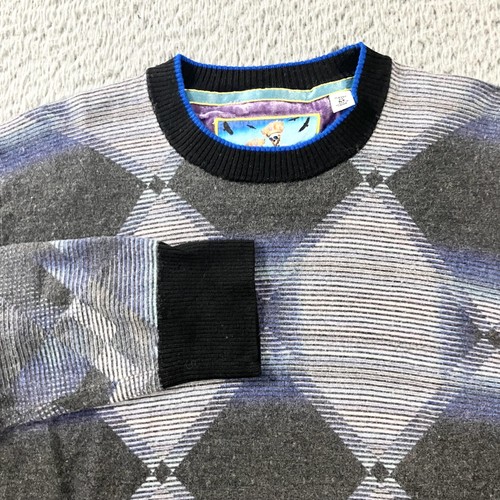 Robert Graham Sweater Mens Medium Gray Blue Merino Wool Crewneck ...