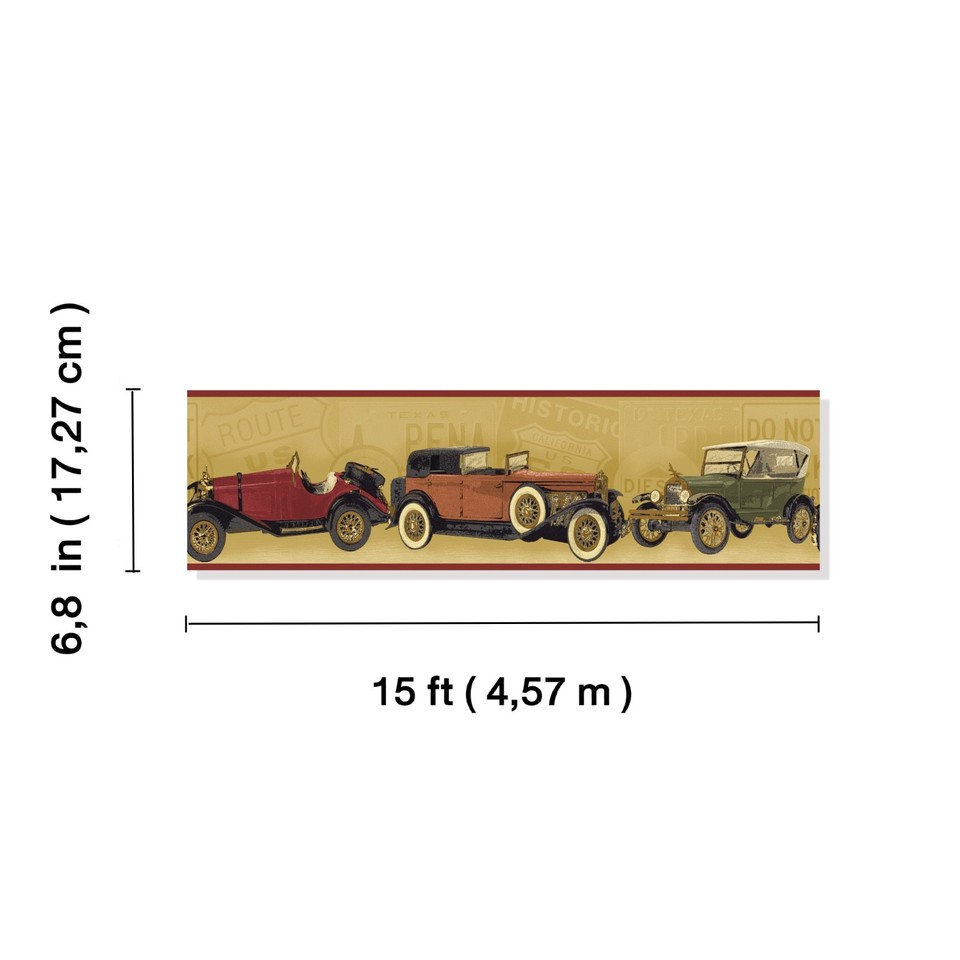Vintage Car Wallpaper Border Vintage Decor Prepasted 15ftx6.8in | eBay