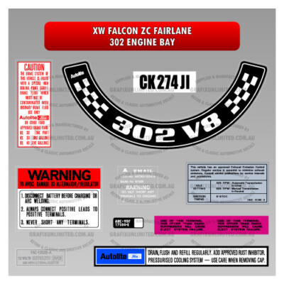 XW Falcon ZC Fairlane 302 Engine Bay Decal Kit | eBay Australia