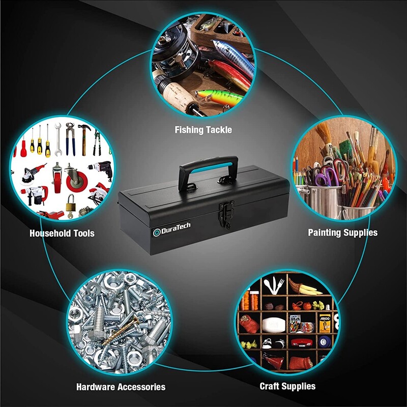 DuraTech Metal Tool Box 15" Steel Tool Box w/Metal Latch Closure ...