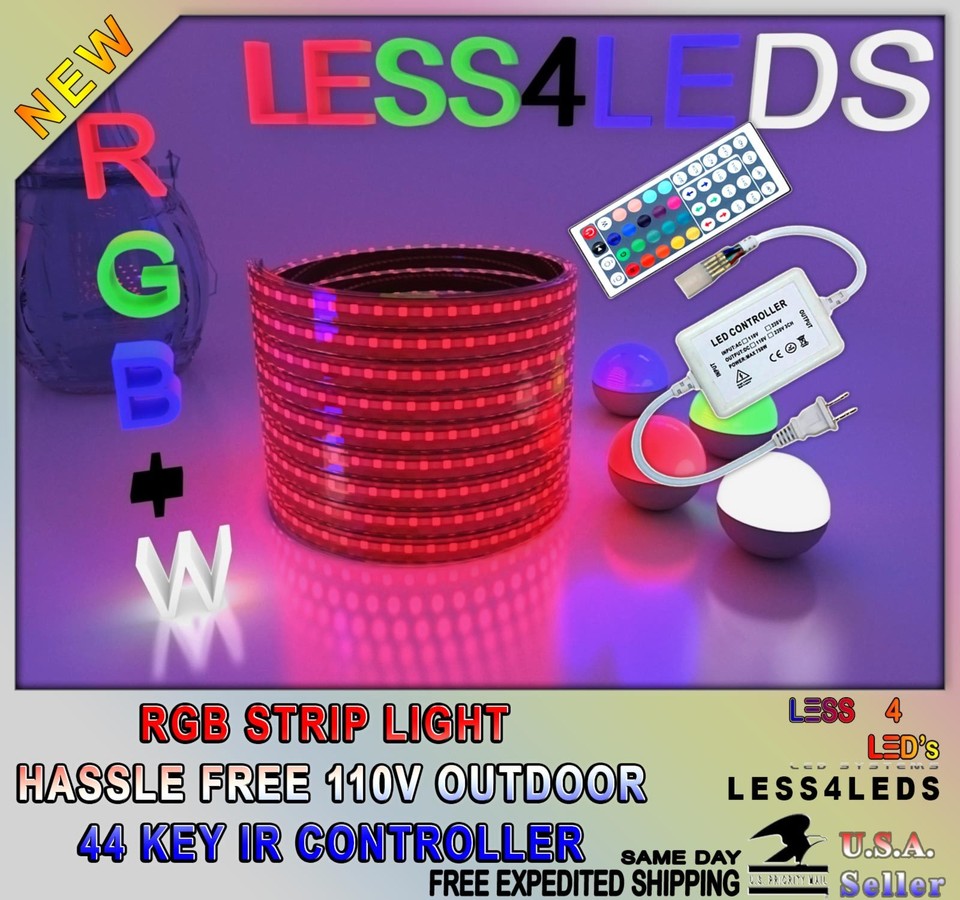 RGB LED Strip Light Rope 49.2ft, RGB+W 110V Flexible Outdoor Holiday ...