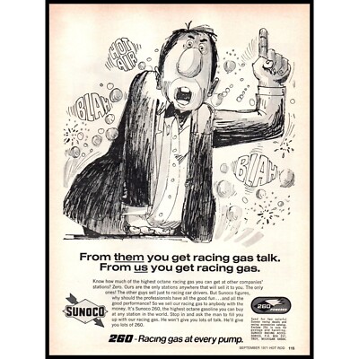 1971 Sunoco 260 Racing Gas Gasoline Vintage Print Ad Cartoon Wall Art ...