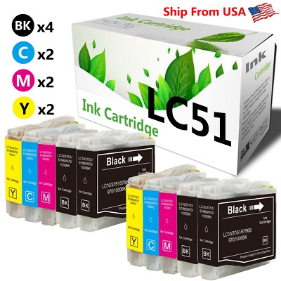10PK LC51 LC-51 Ink Cartridge for MFC-885CW FAX-2480C Printer (4B2C2M2Y ...
