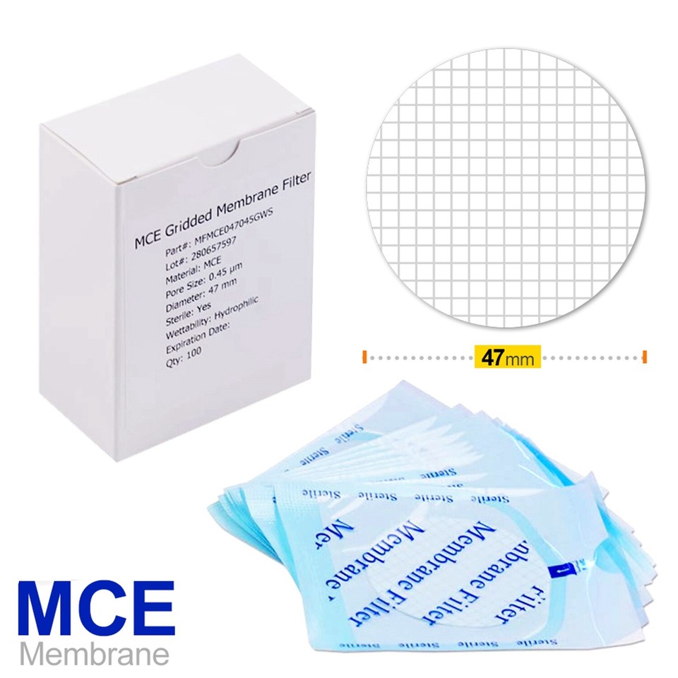 Sterile MCE Membrane Filters w/ Absorbent Pads Black Grid 47mm, 0.45um ...