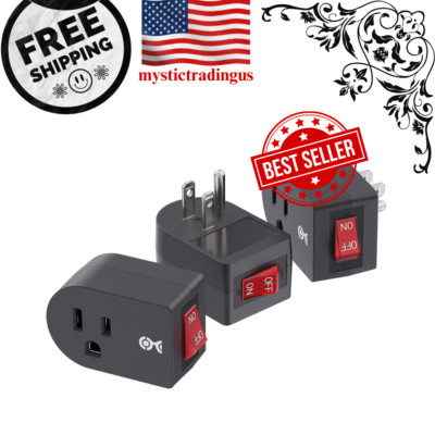 3 Pack Grounded Outlet With ON Off Switch Single Plug In Power Button ...