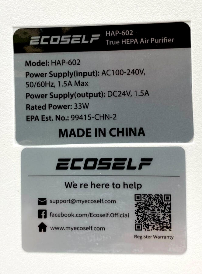 Ecoself Air Purifier With Built In Dust Sensor Model HAP-602 - White | eBay