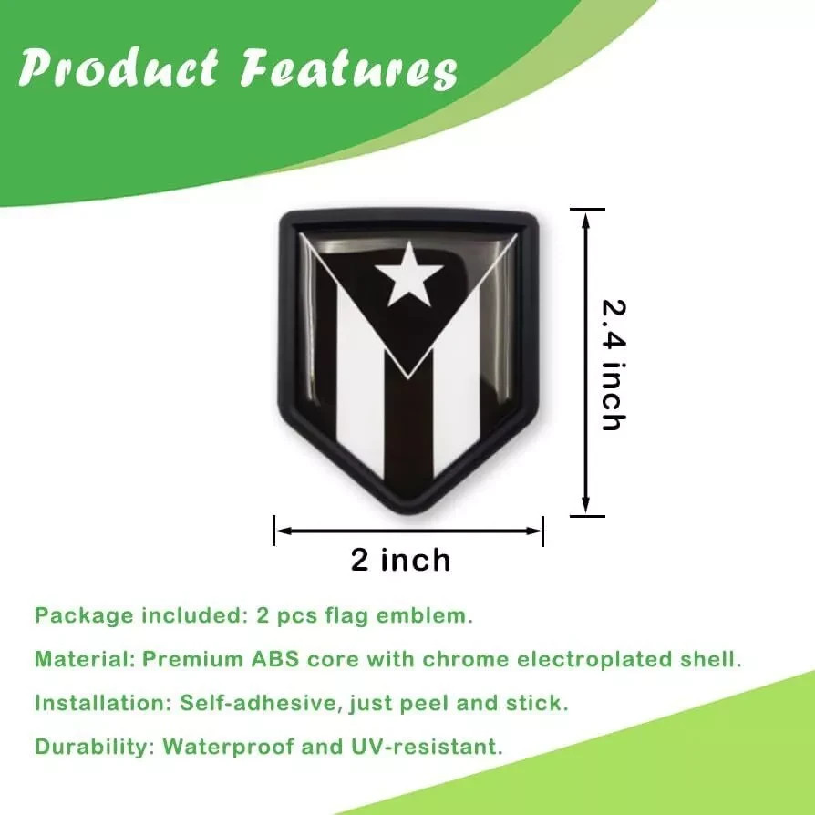 Black Puerto Rico Flag Decal Sticker Car Emblem Puerto Rican Flag Car ...