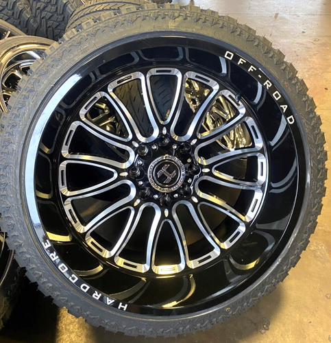 4x 24x12 Hardcore HC101 Wheels & Tire package Black Milled 8x170 Ford ...