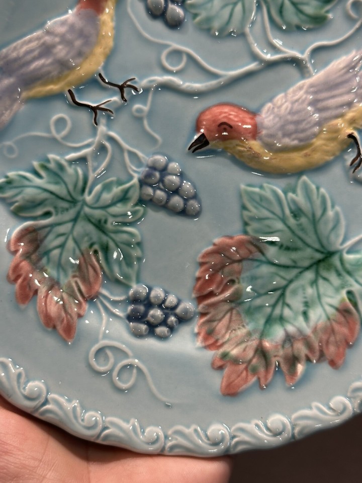 Antique 1900's Western Germany Turquoise Majolica Birds and Grapes ...