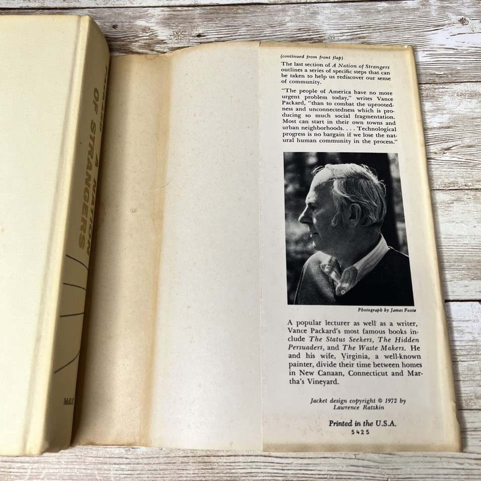 A Nation of Strangers ~Vance Packard , (1972) Book Club Edition w/DJ ...