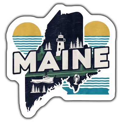 MAINE STATE Magnet, LIGHTHOUSE Magnet, RETRO SUN AND WAVES, COASTAL ...