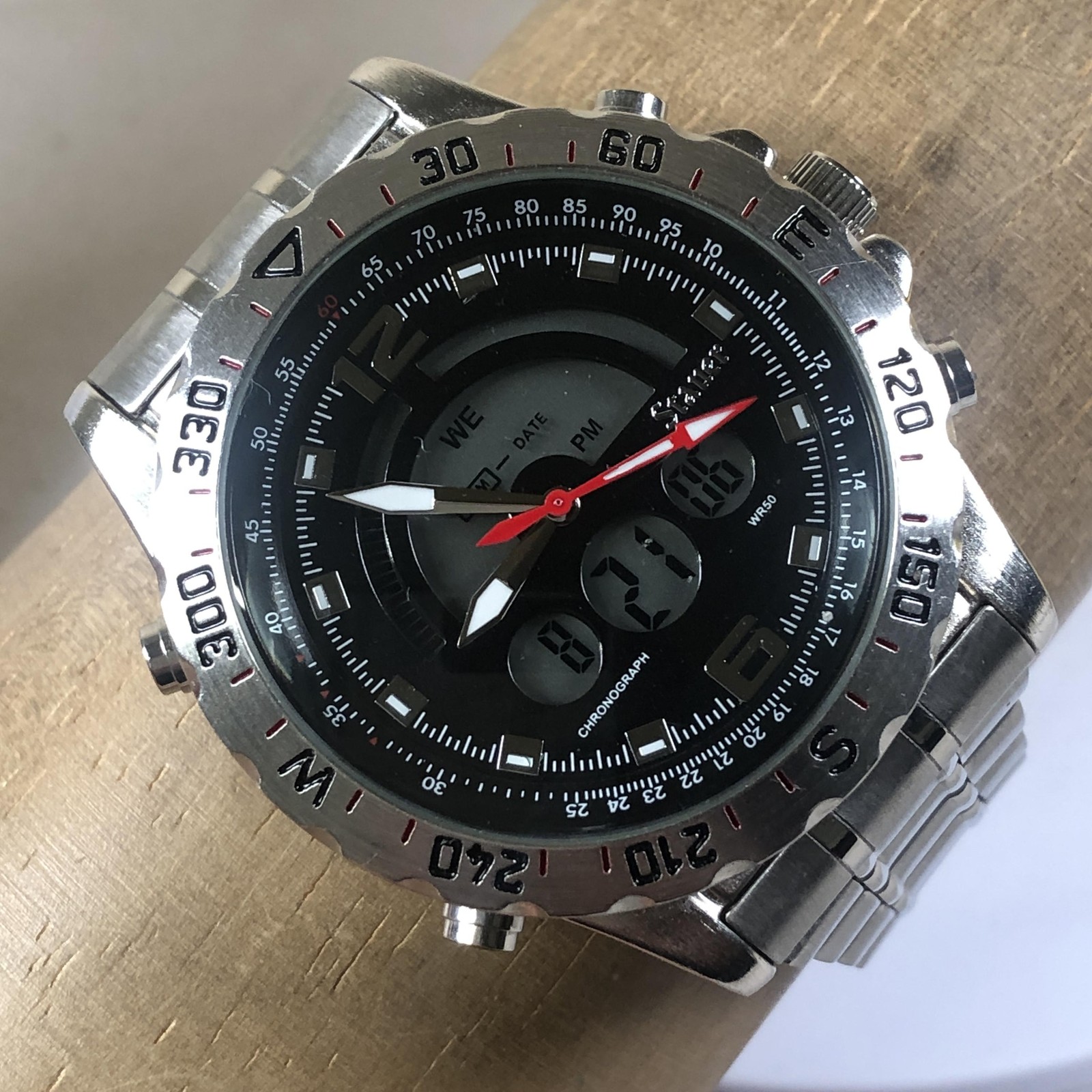 Stauer Chronograph Analog Digital Watch Mens Stainles… - Gem