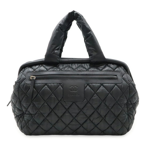 CHANEL Coco Cocoon Coco Mark Handbag Boston Bag Quilted Nylon Leather ...