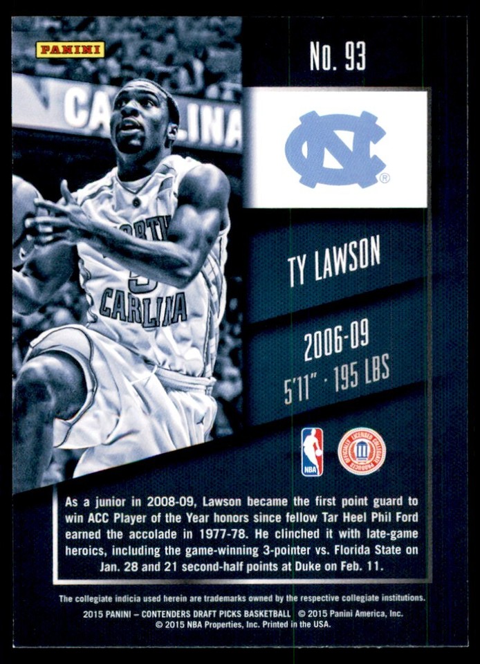 2015-16 Panini Contenders Draft Picks Ty Lawson A Basketball Cards #93 ...